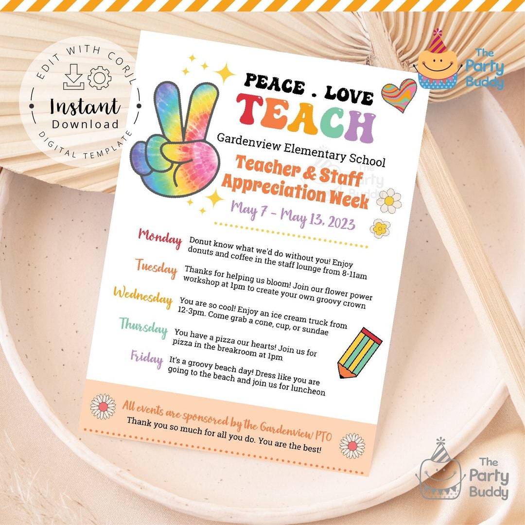 Peace Love Teach Teacher Appreciation Week Itinerary | Groovy School ...