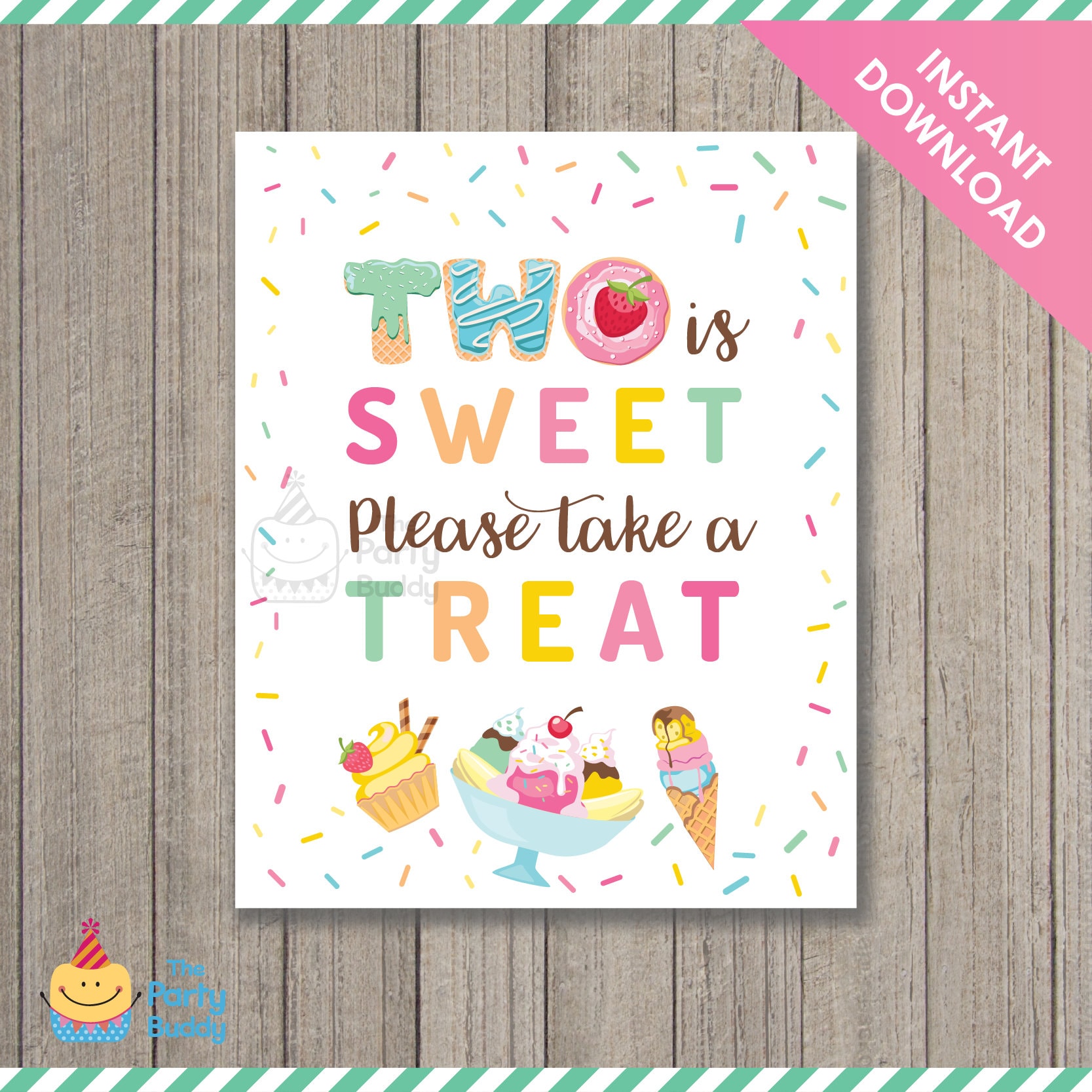 Two is Sweet Take a Treat 8x10 Party Sign | Ice Cream Sundae Sprinkle ...