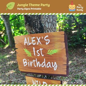 Jungle Party Sign EDITABLE Text | Wood Like Pattern Signage DIY Digital ...