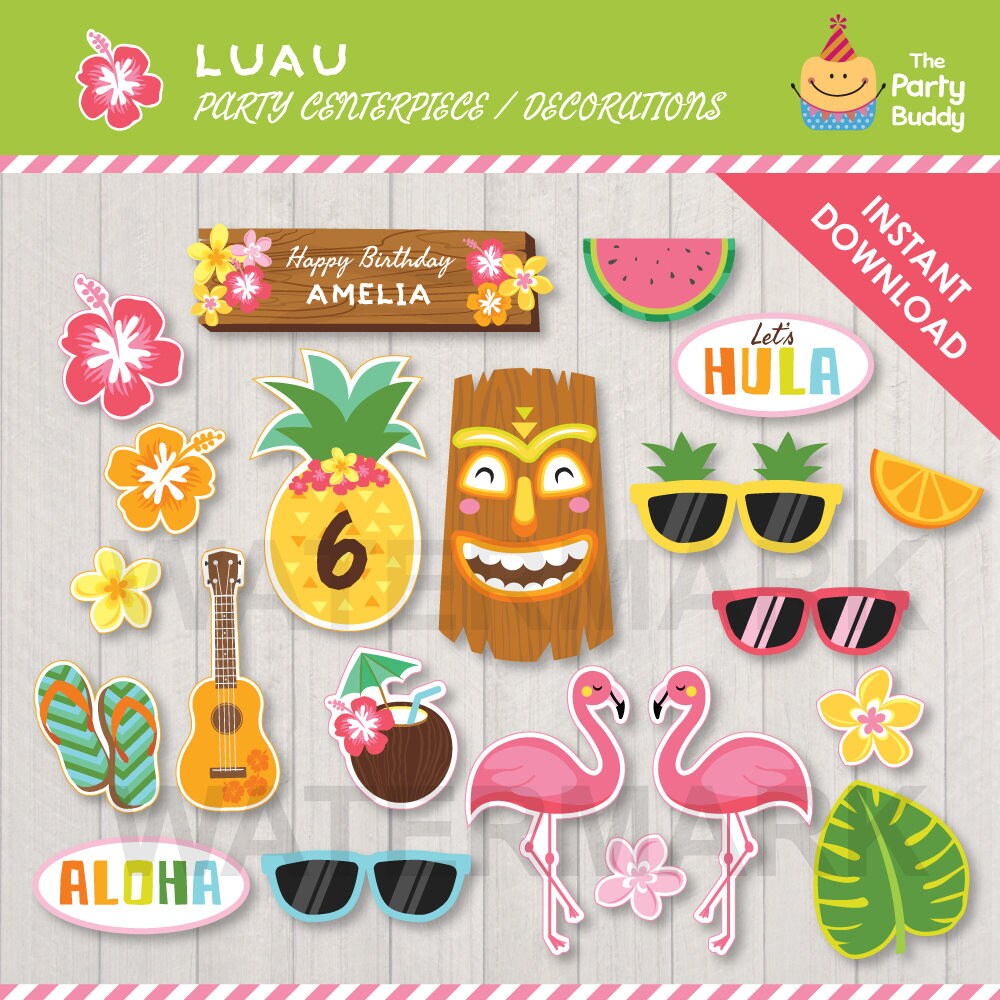 Luau Summer Party Centerpiece Decorations | Editable Text | Pool Beach ...