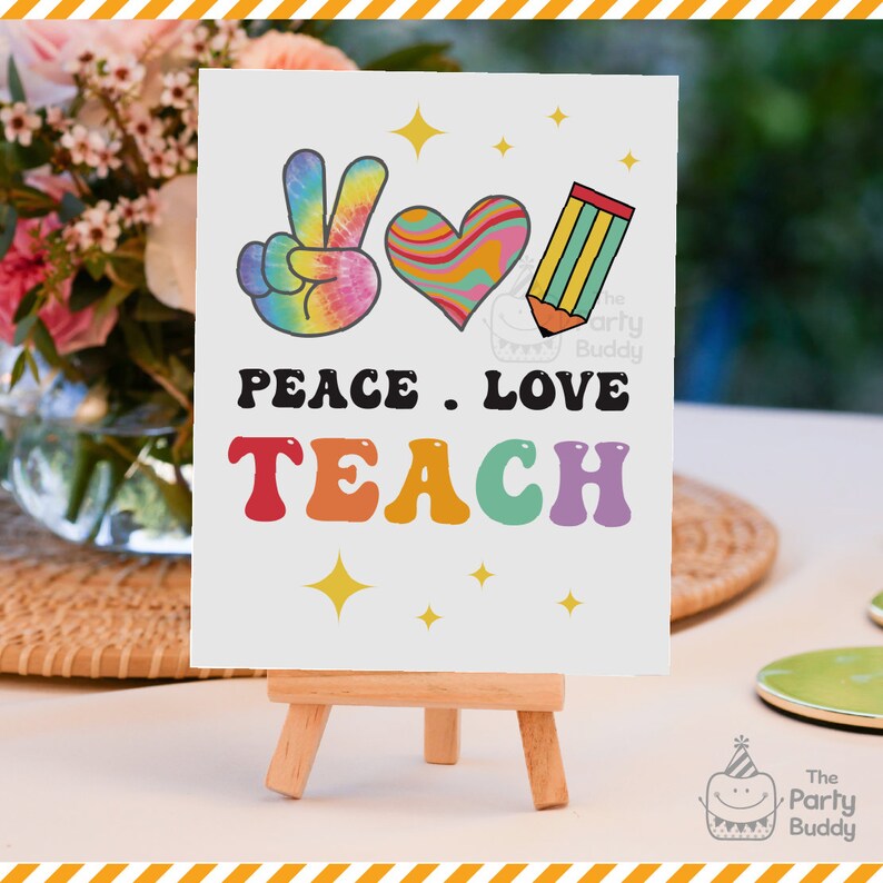 Peace Love Teach Teacher Appreciation Sign Groovy Theme - Etsy