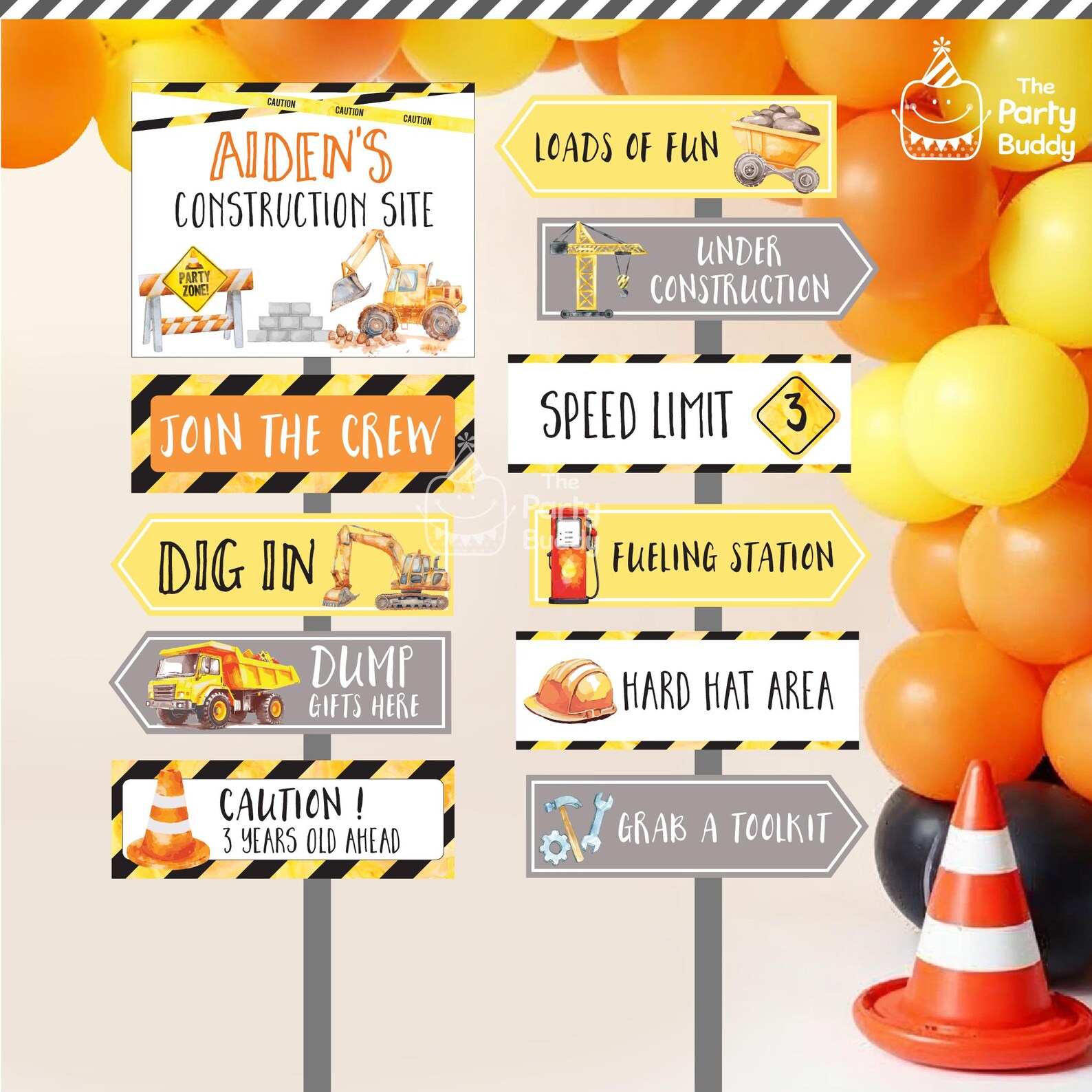 Editable Construction Party Signs | Digger Dump Truck Birthday Welcome ...