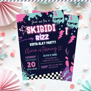 Skibidi Rizz Teen Girl Slang Birthday Invitation | Gen Alpha Pink ...