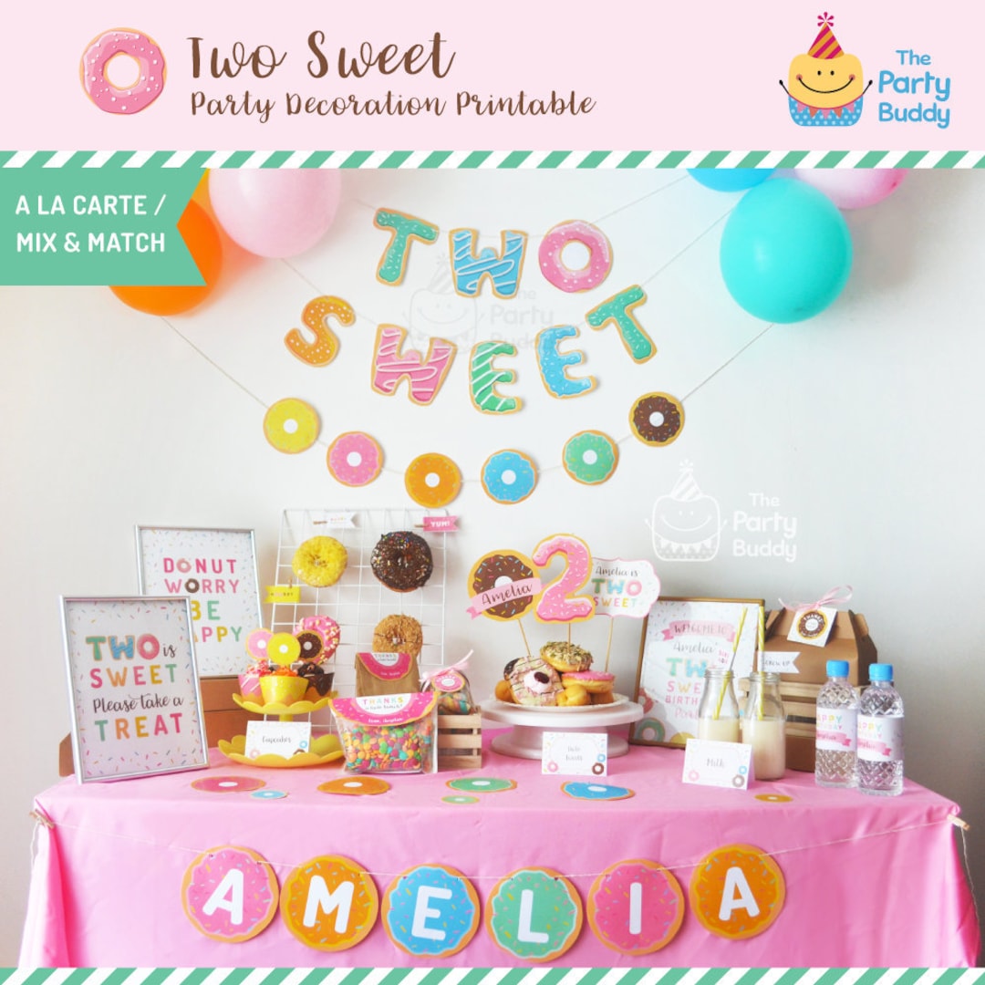 Two Sweet Party Printable | Mix Match A La Carte | Sweetie Girls Donut ...
