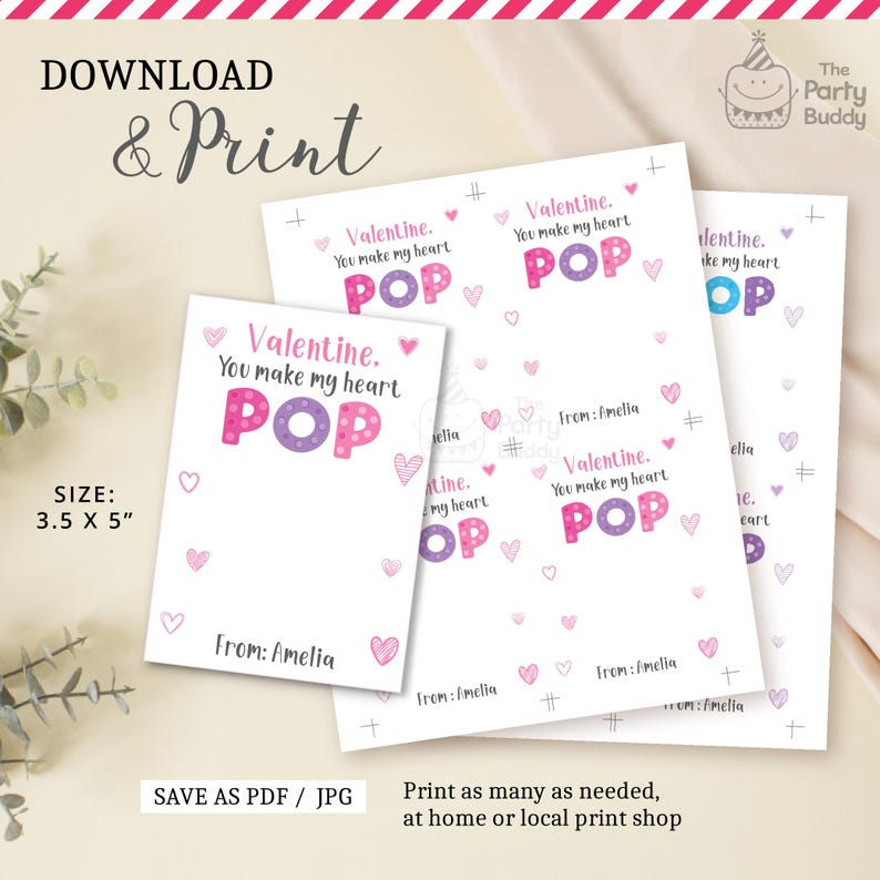 Valentines Card Pop Fidget Printable Favor Tag | Classroom Valentine ...