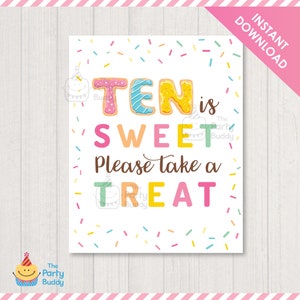 TEN is Sweet Take a Treat 8x10 Party Sign | Girls 10th Birthday | Donut ...