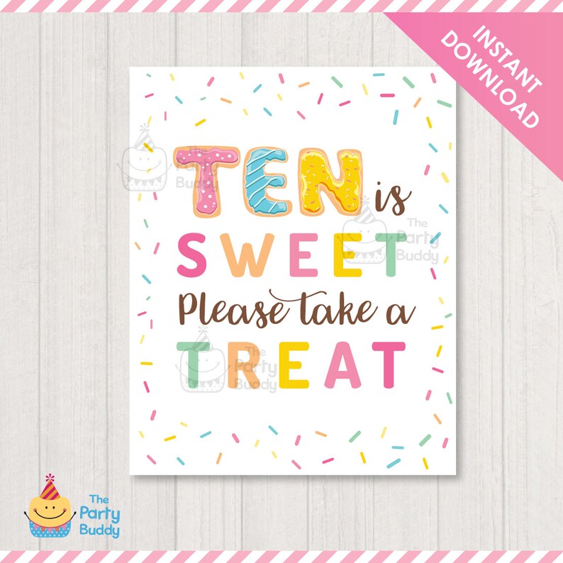 TEN is Sweet Take a Treat 8x10 Party Sign | Girls 10th Birthday | Donut ...