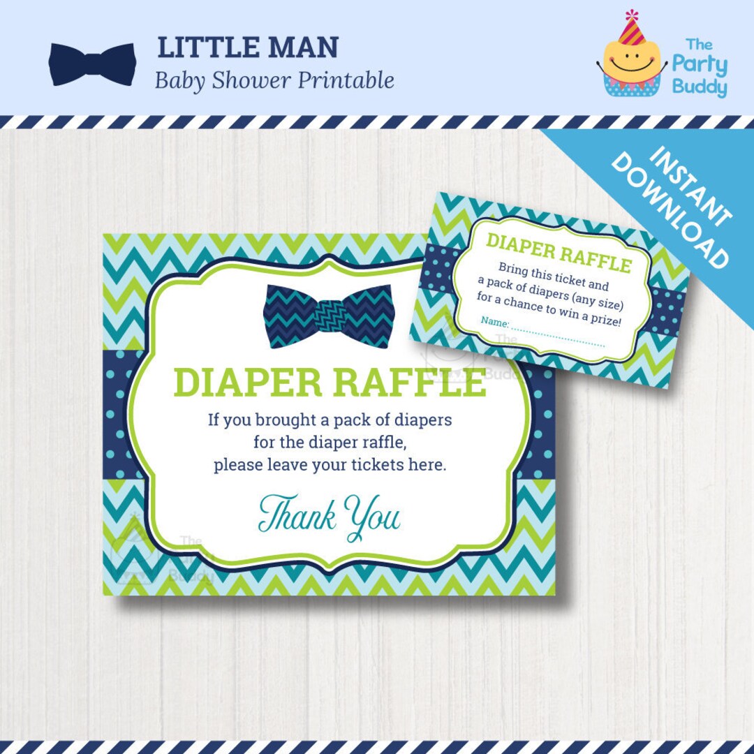 Little Man Diaper Raffle Ticket Card & Poster Sign | Blue Lime Green ...