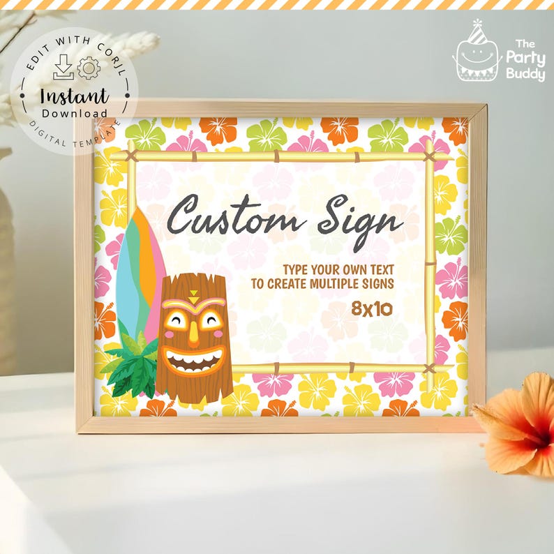 Editable Luau Tiki Custom Sign | Aloha Tiki Hut Lei Table Poster 8x10 ...