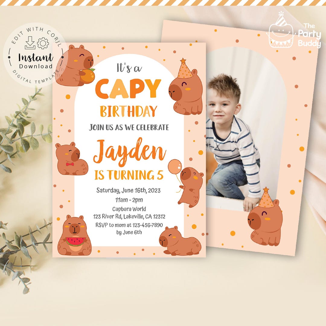 Editable Capy Birthday Capybara Invitation | Cute Capybara Party Invite ...