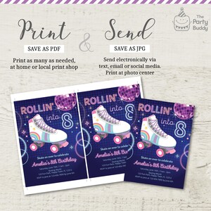 Editable Roller Skate Birthday Invitation | Rolling Into 8 Retro Neon ...
