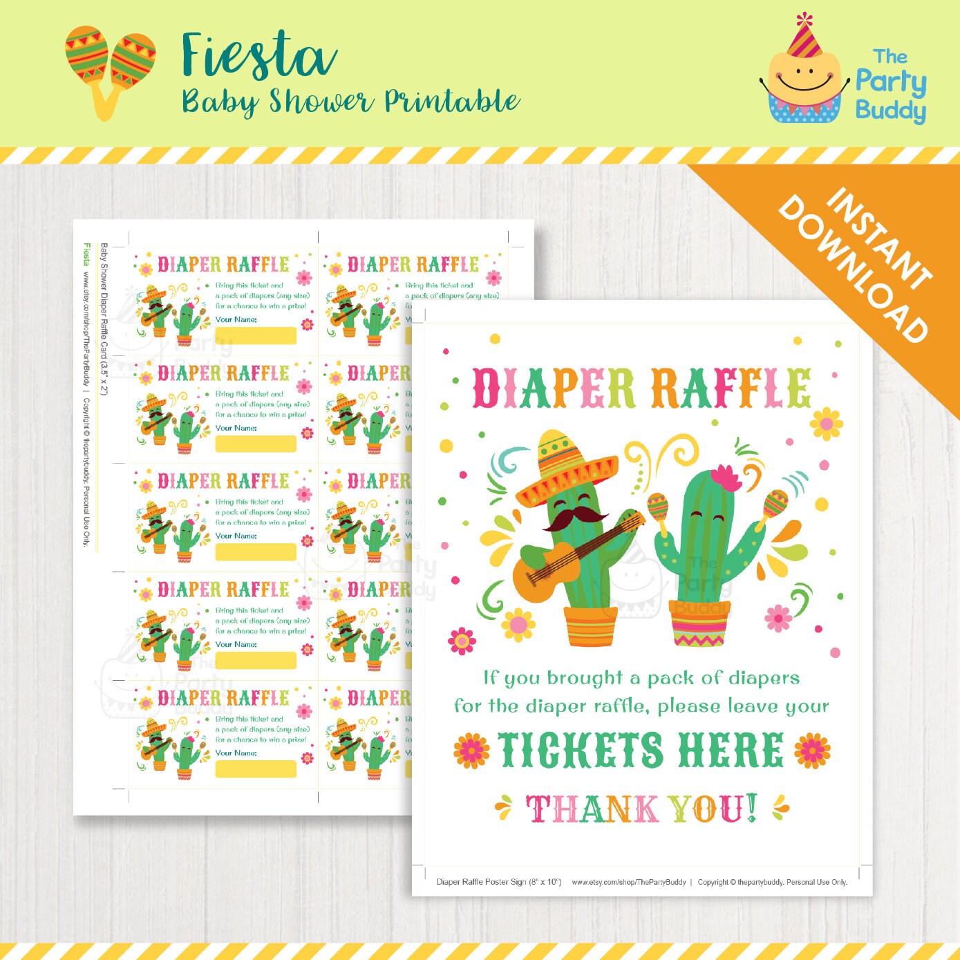 Fiesta Diaper Raffle Ticket Card Poster Sign | Cactus Mexican Fiesta ...