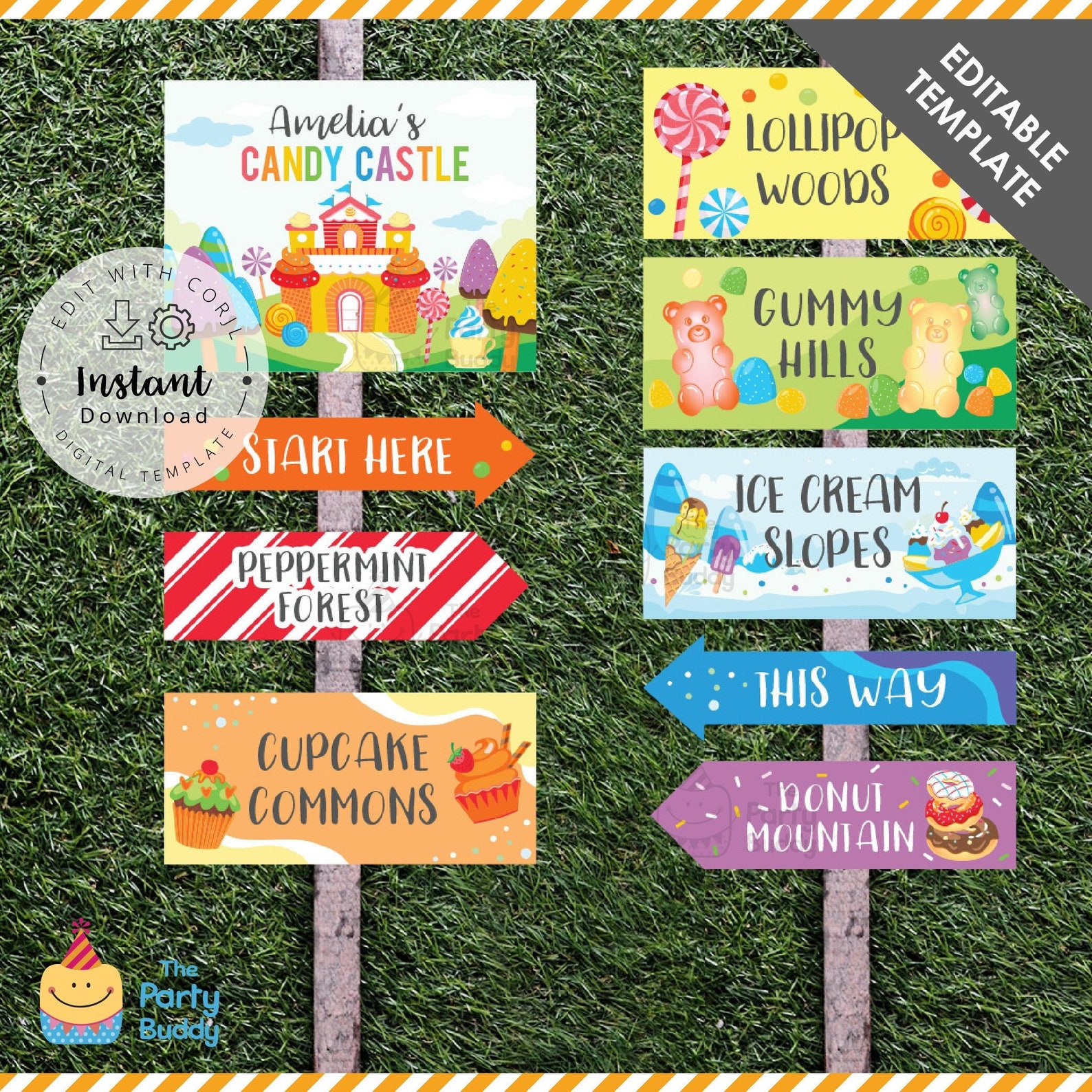 Editable Candy Land Party Signs Decoration | Candy Castle Sweet ...