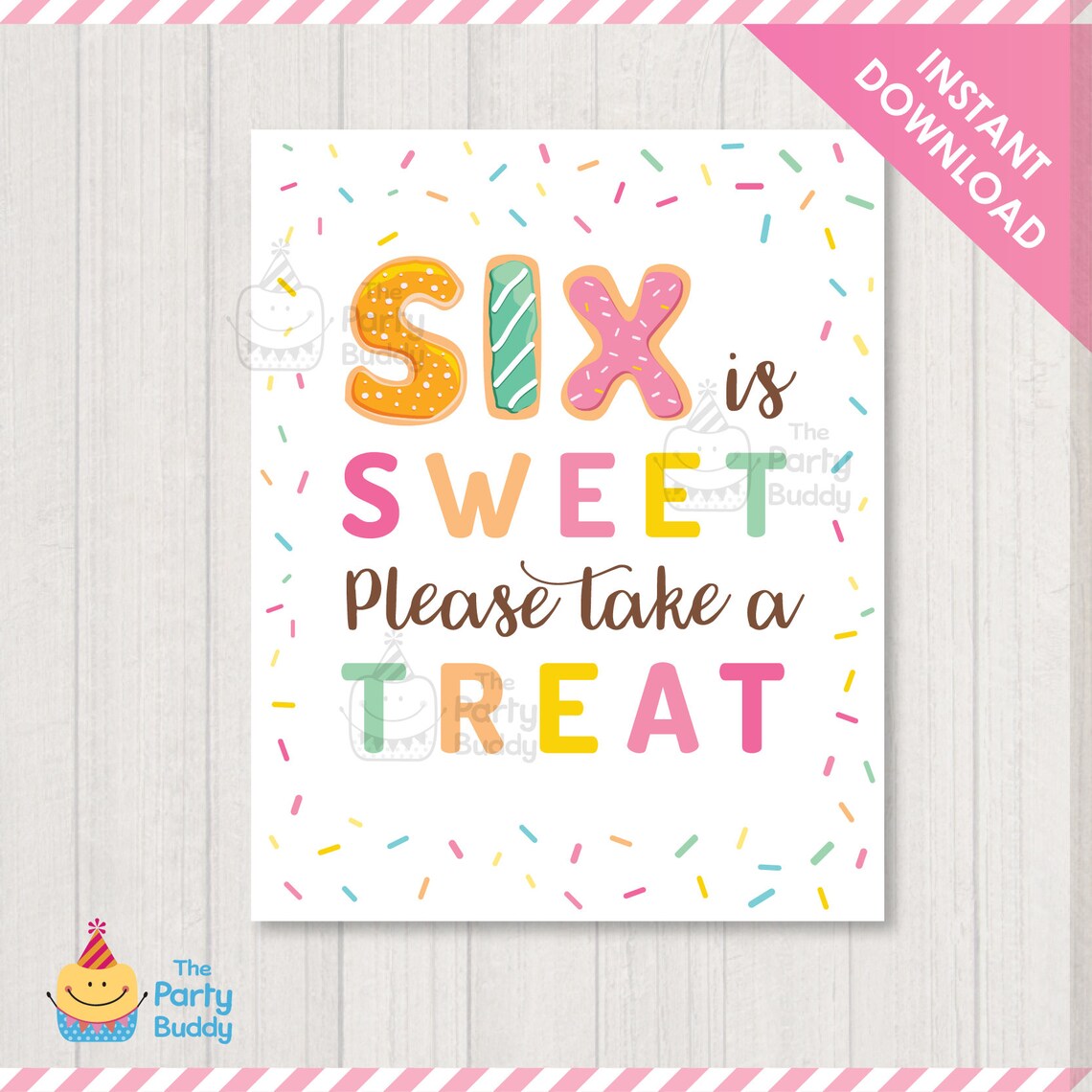 SIX is Sweet Take a Treat 8x10 Party Sign | Girls 6th Birthday | Donut ...