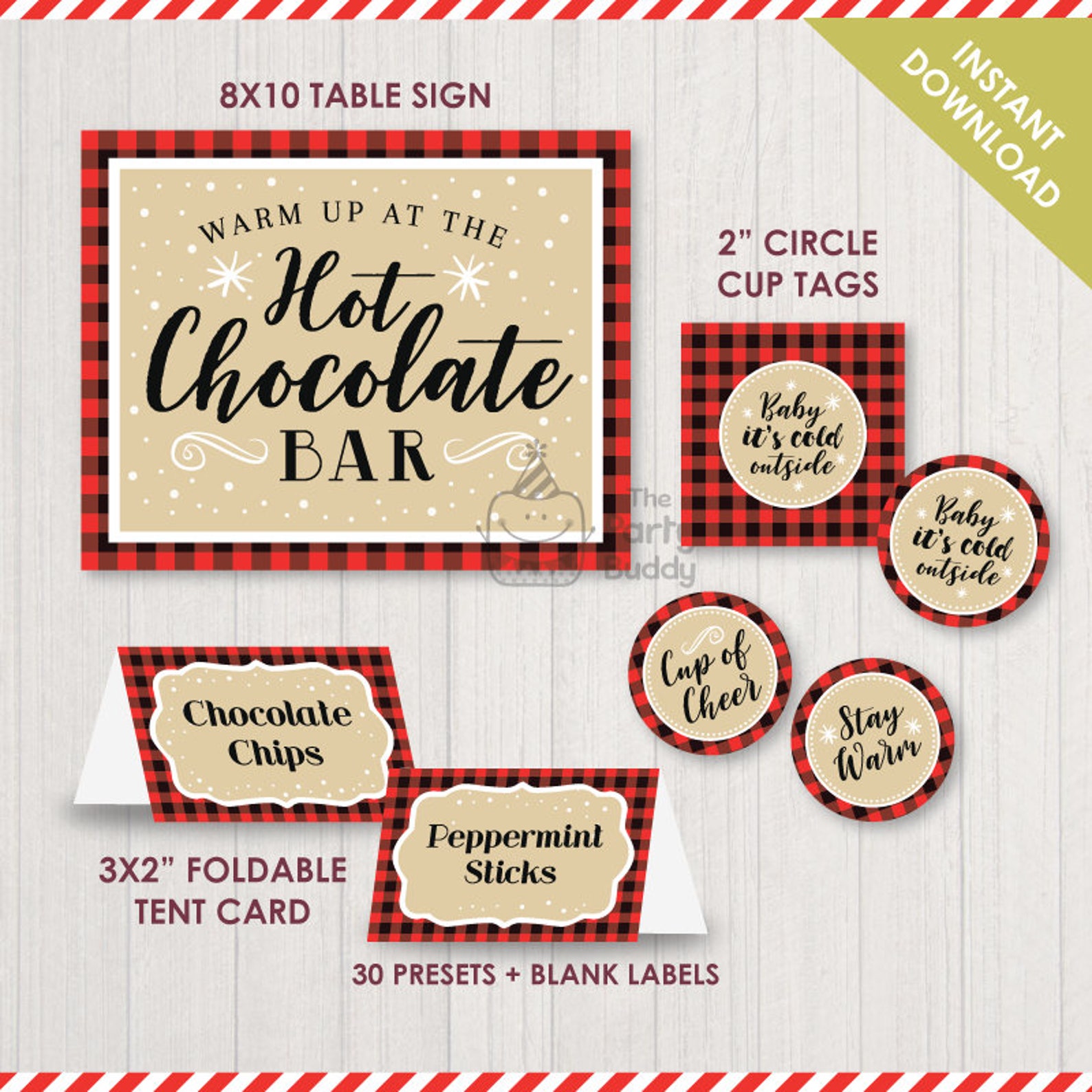 Hot Cocoa Bar Printable Kit | Buffalo Plaid | Winter Holiday Party ...