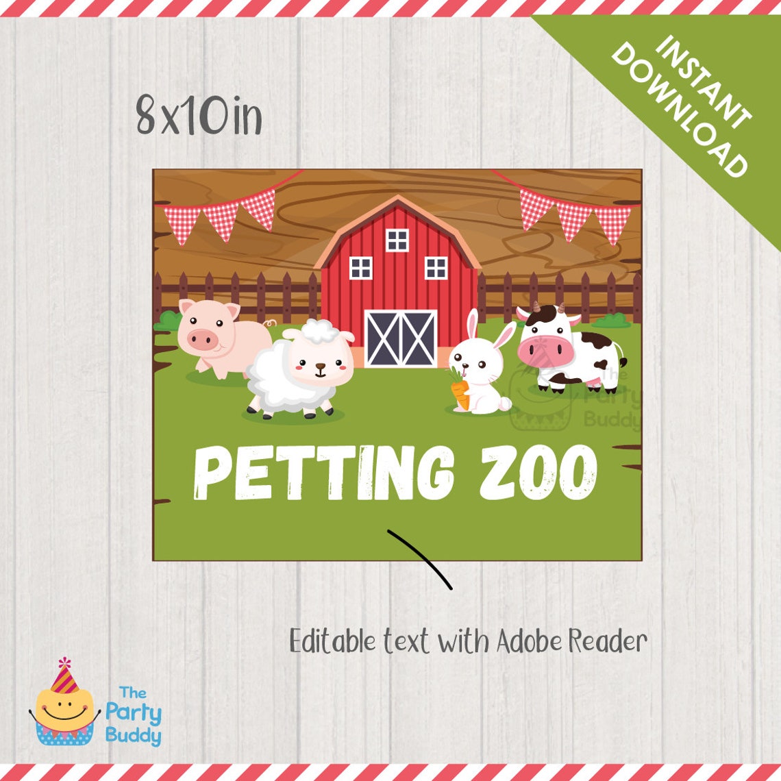 Petting Zoo Farm Party Sign 8x10 | Barnyard Birthday | Brown Green Red ...