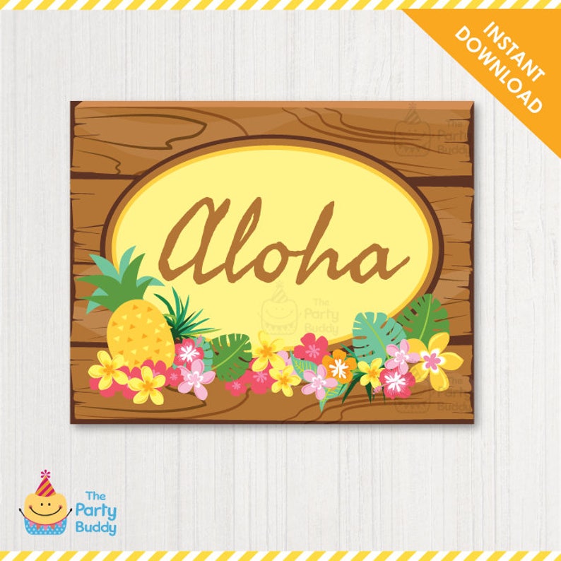 Aloha Hawaiian Luau Party Sign 10x8 Poster Signage Digital Printable ...