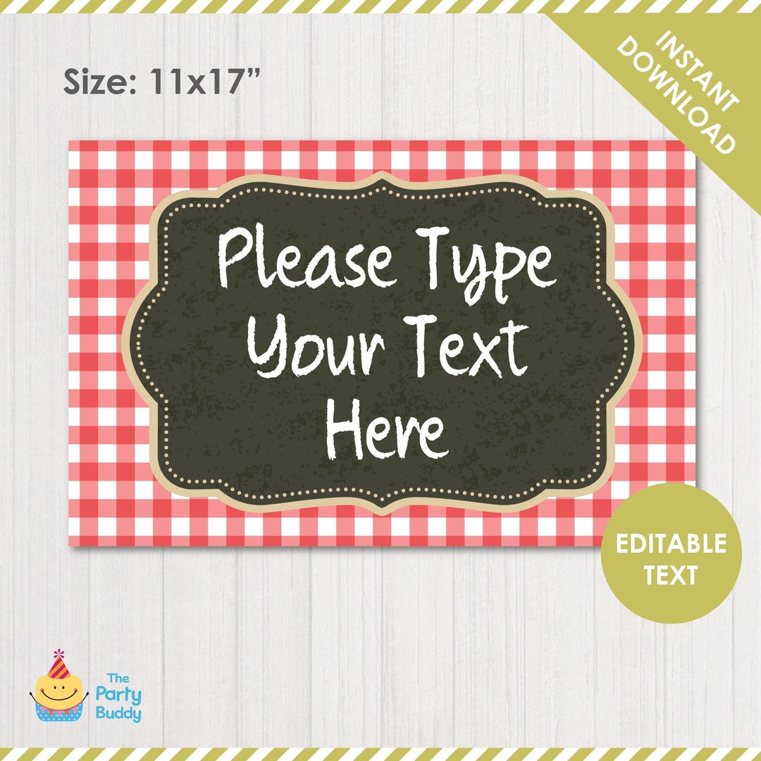 Farm Party Landscape Poster Sign 11x17" EDITABLE Text | Garden Picnic ...