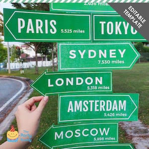 Editable International City Signs Decor | Travel Party Destination ...