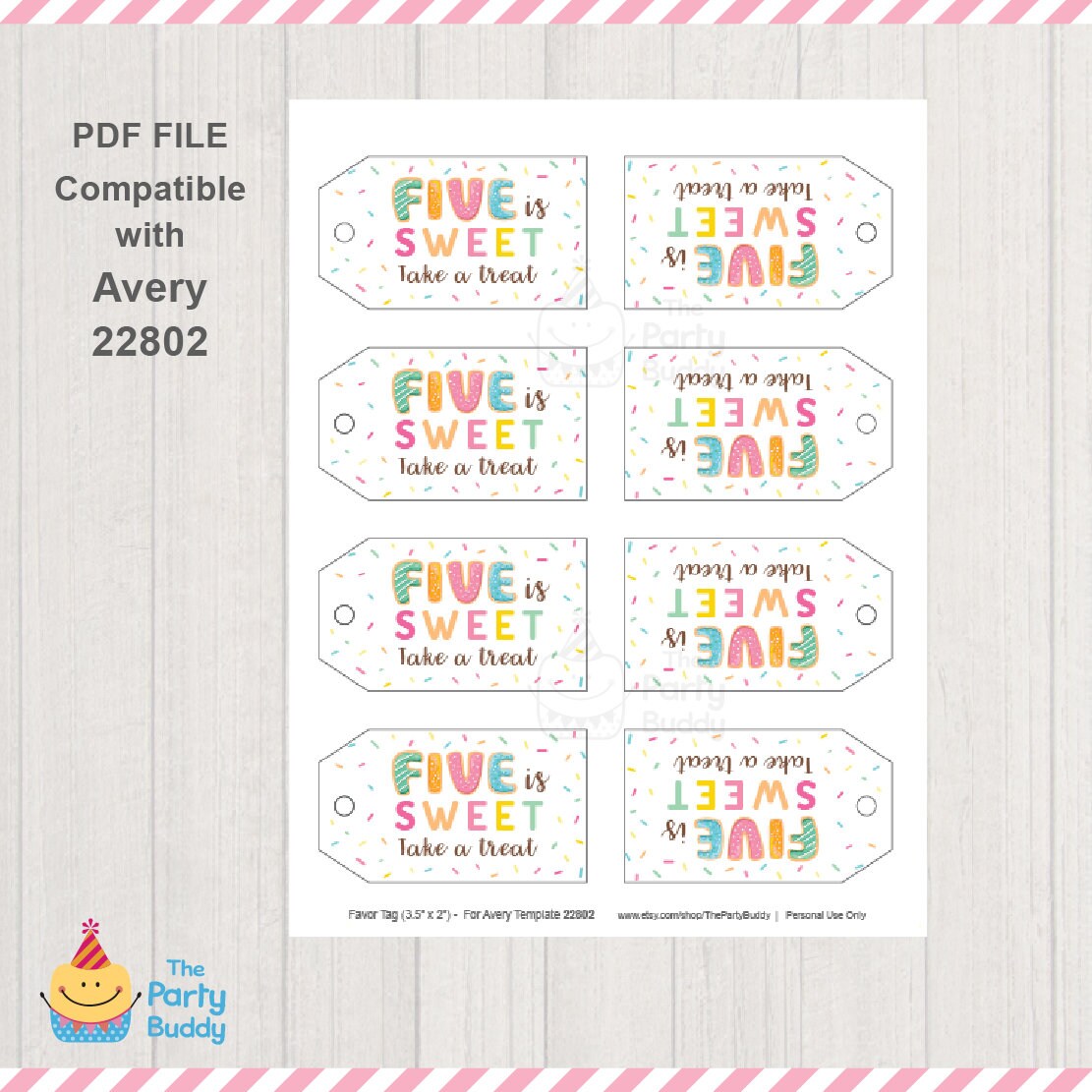 FIVE is Sweet Party Favor Tag Printable | Girls 5TH Birthday Party ...