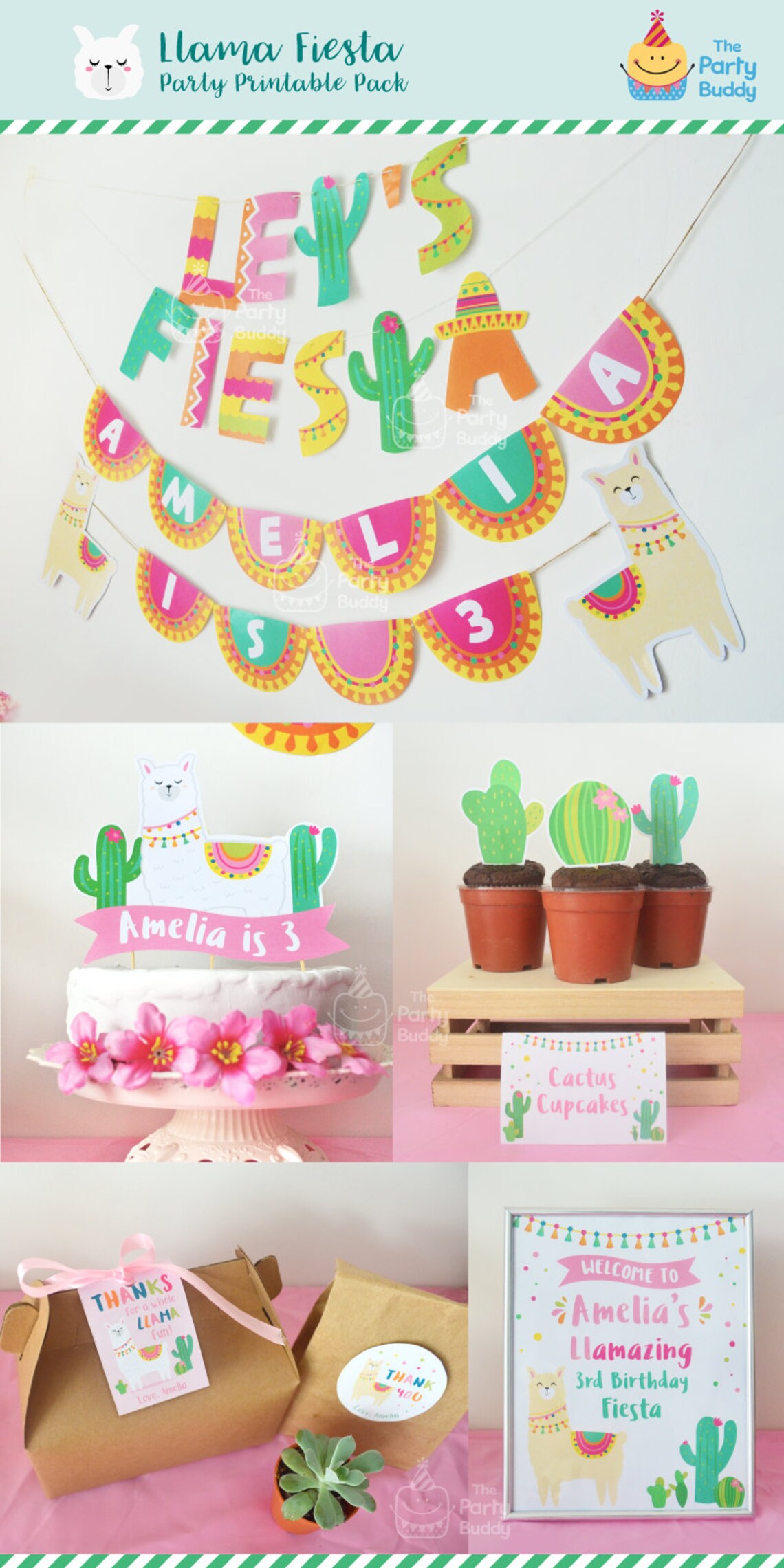 Llama Fiesta Party Pack Girls Llama Cactus Alpaca Birthday - Etsy