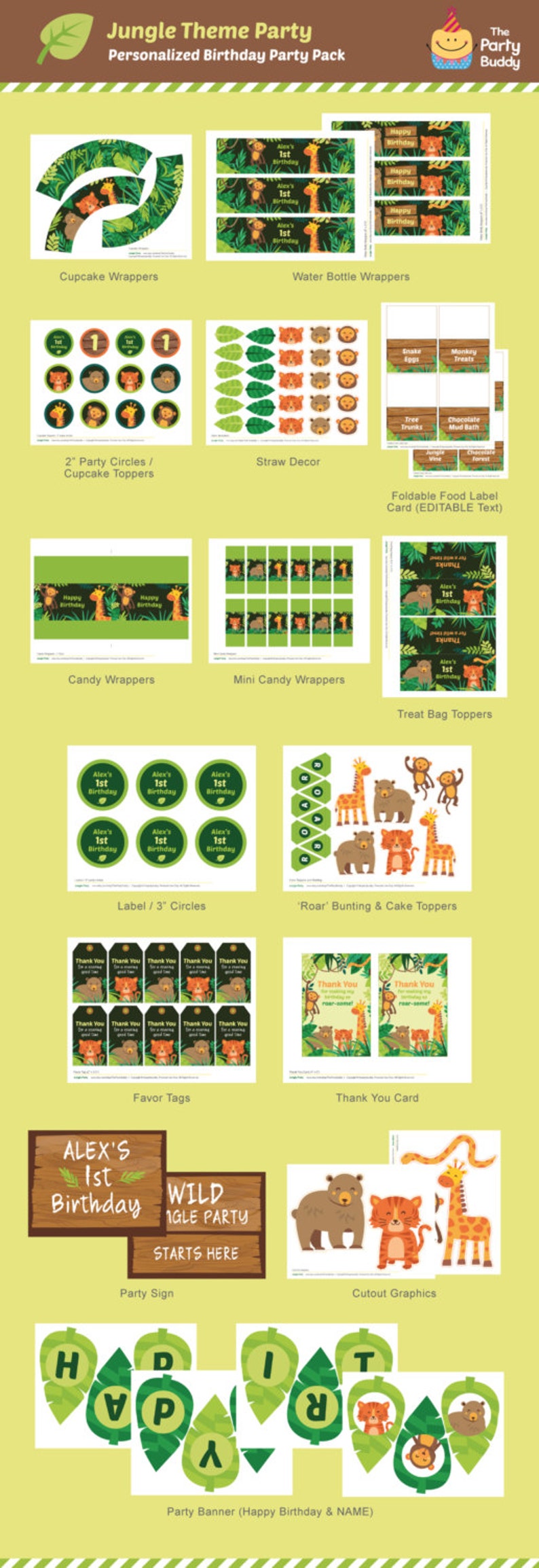 Jungle Safari Wild Animal Birthday Party Pack Boys Girls | Etsy