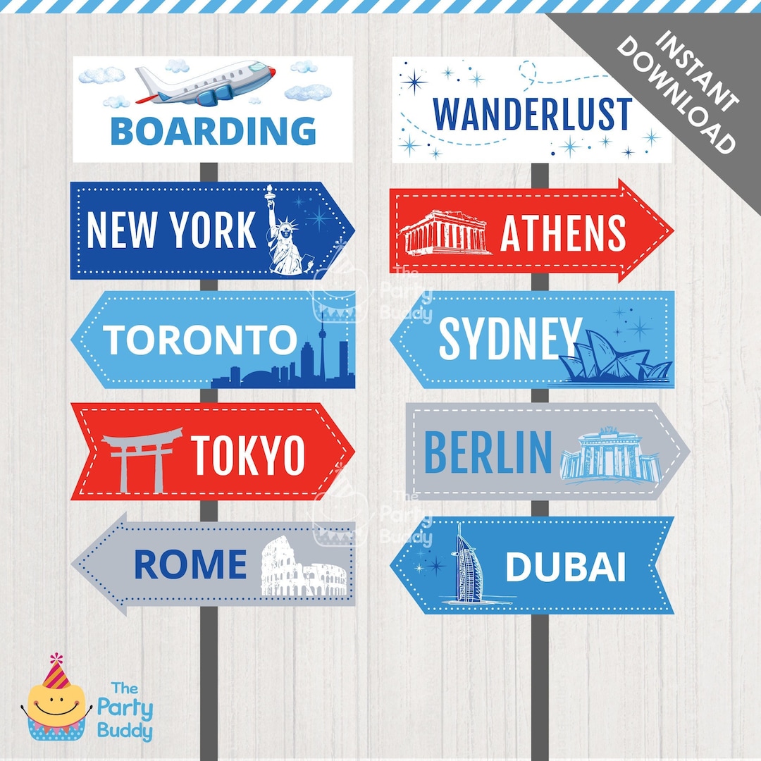 Travel City Signs Airline Party Decoration | Airplane Destination ...