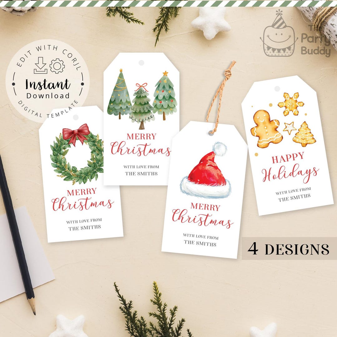 Christmas Gift Tag Bundle Printable Holiday Red Favor Tags Gift Label ...