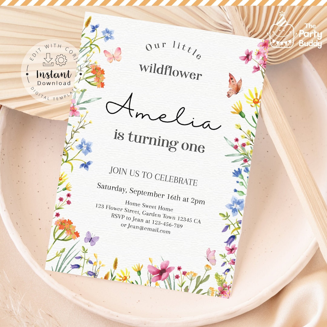 Editable Wildflower Birthday Invitation | Girls Wild Flower Boho Floral ...
