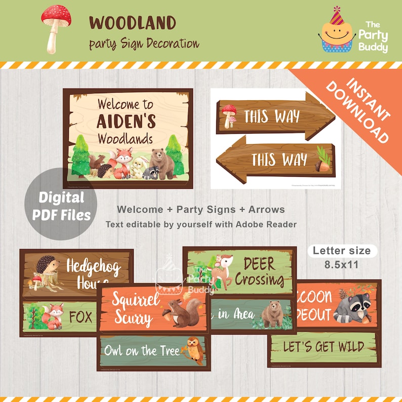 Woodland Animal Party Signs Birthday Decoration Forest Baby | Etsy