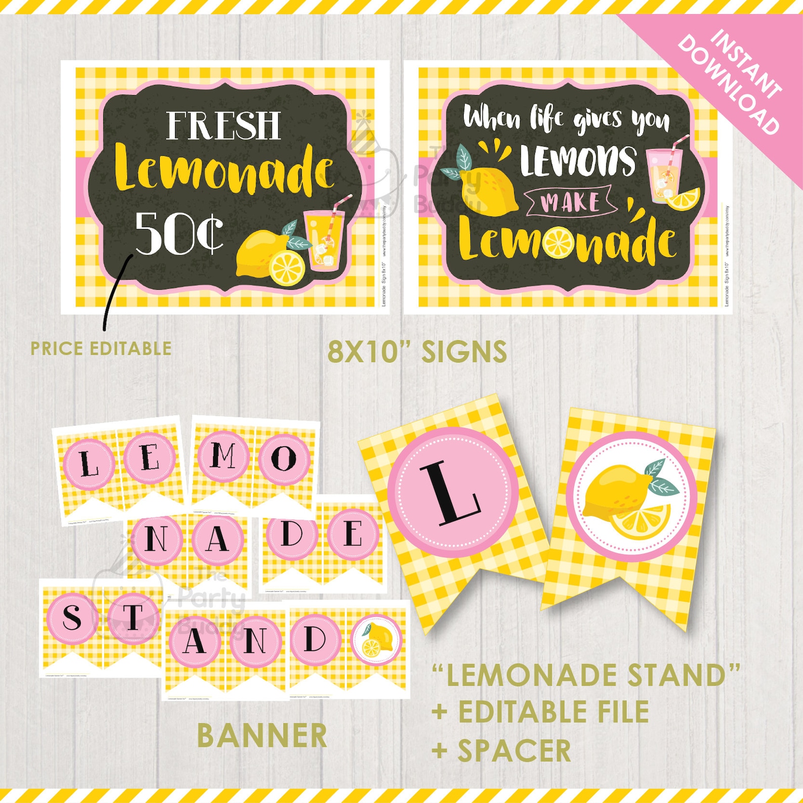 Pink Lemonade Stand Printable Kit Sunshine Party Decor Etsy