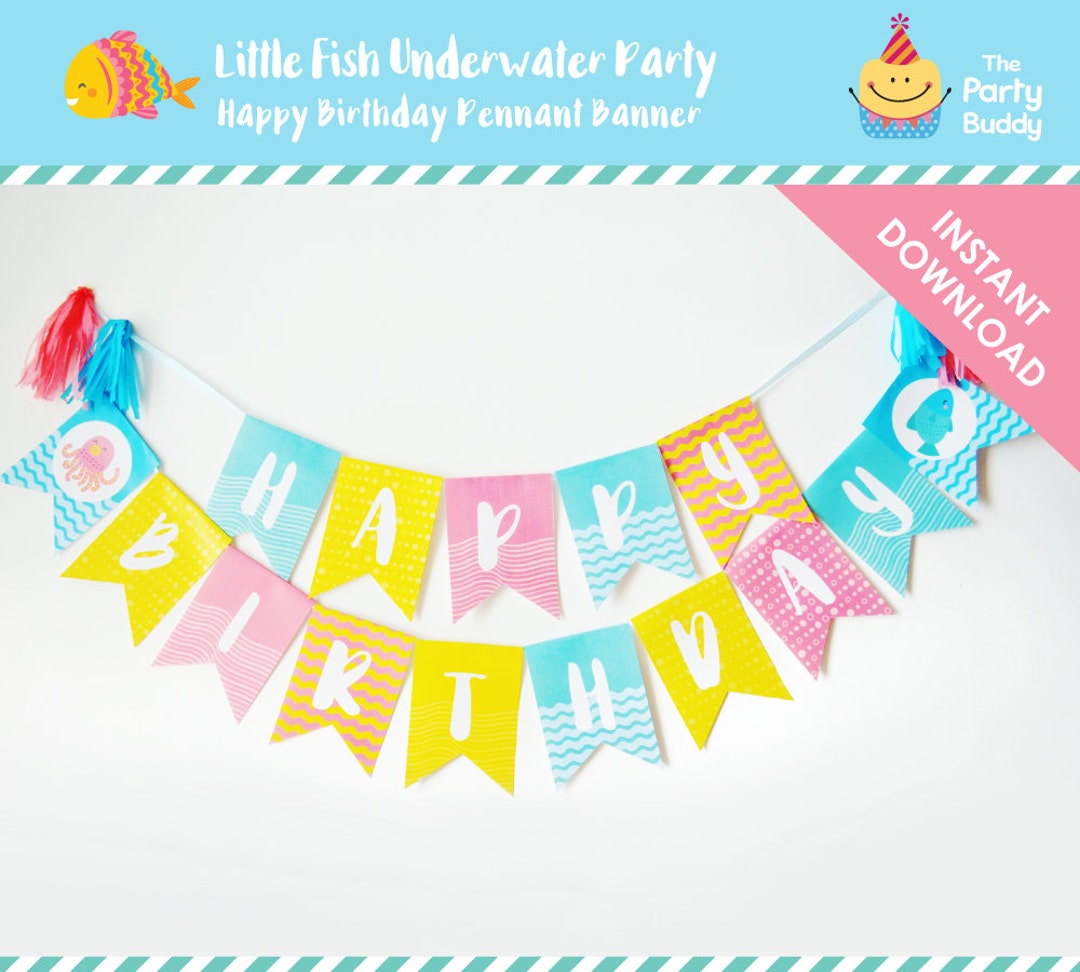 Colorful Happy Birthday Pennant Banner | Pink Blue Yellow | INSTANT ...