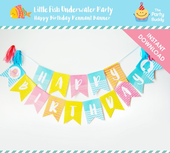 Colorful Happy Birthday Pennant Banner Pink Blue Yellow | Etsy