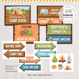 Editable Boys Camping Birthday Party Signs | Camper Sign Welcome ...