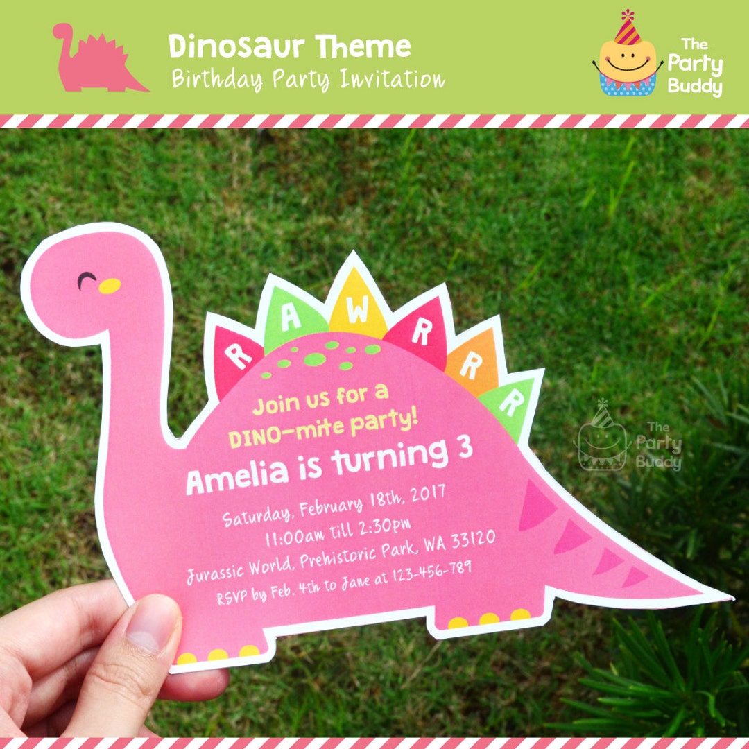 Dinosaur Party Invitation DIY | Lovely Little Pink Dino Cutout | Girls ...