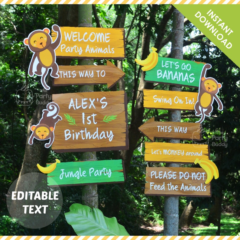 Monkey Jungle Party Welcome Sign Text EDITABLE Yourself Go - Etsy Australia
