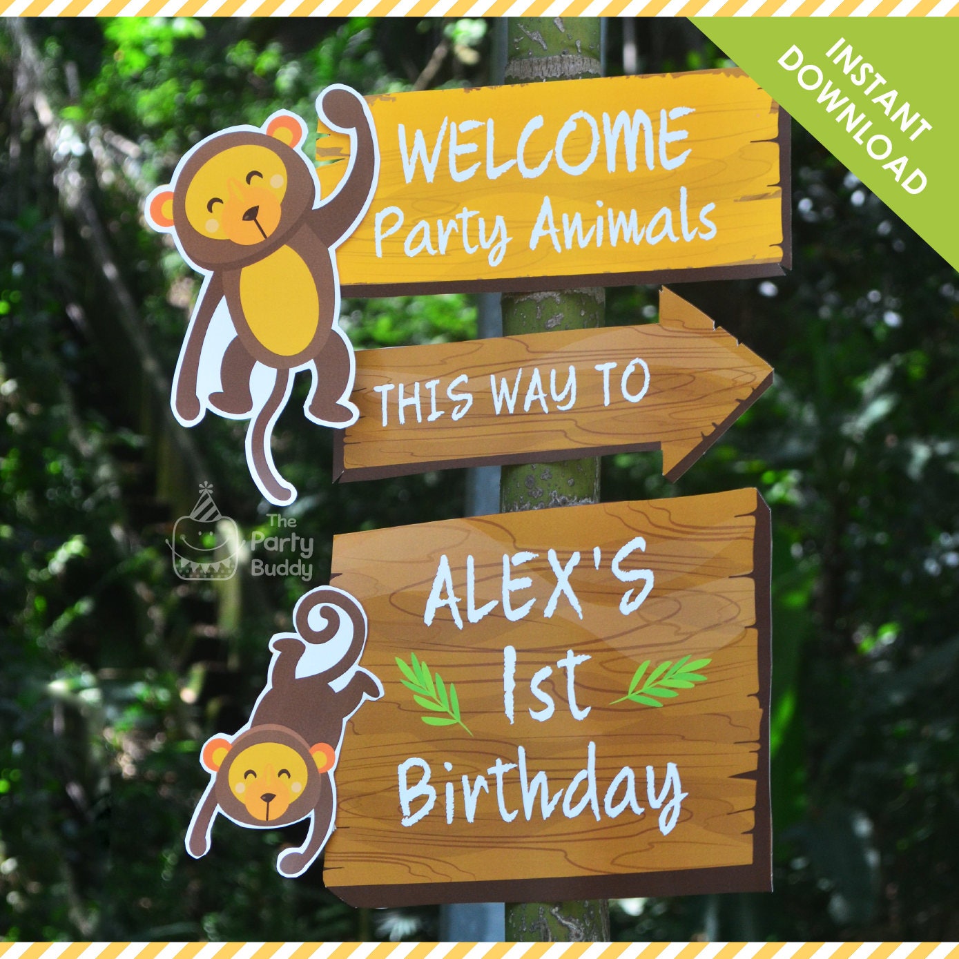 Monkey Jungle Party Welcome Sign Text EDITABLE Yourself Go - Etsy