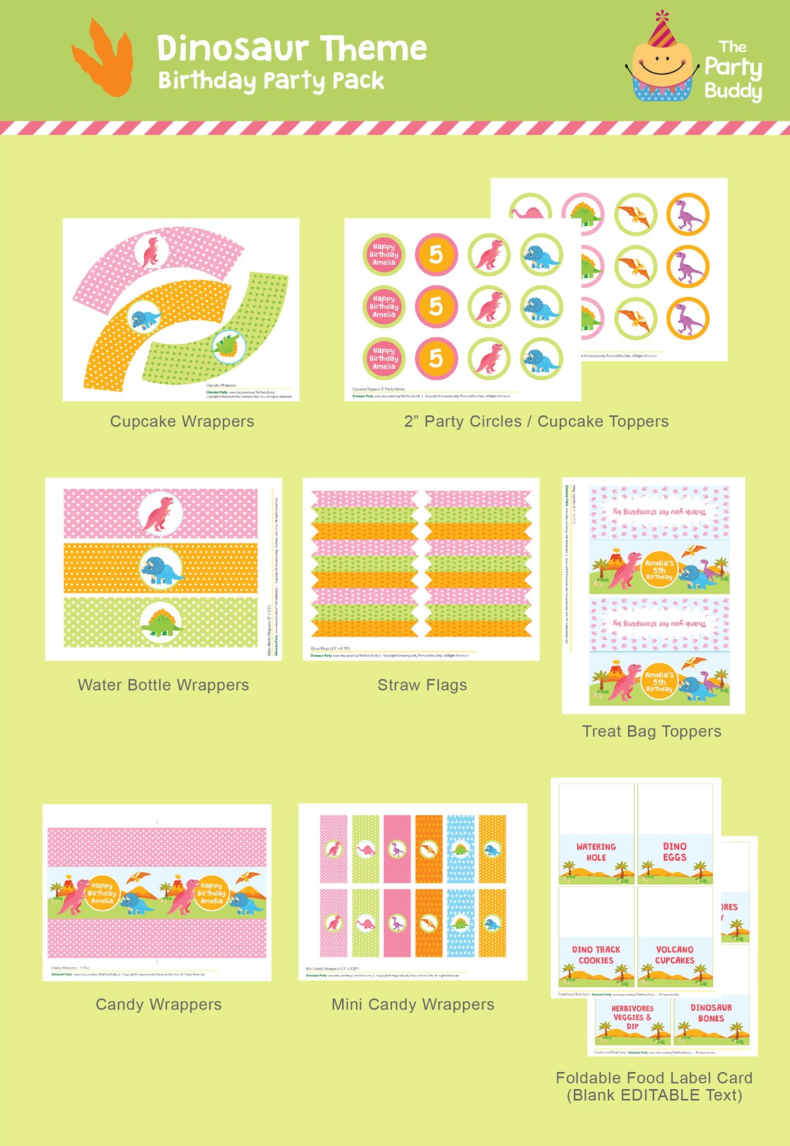 Pink Dinosaur Party DIGITAL Printable Pack | Girls Dino Birthday | Roar ...
