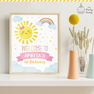 Editable Little Sunshine Rainbow Welcome Sign Sun Shine Girl Birthday ...