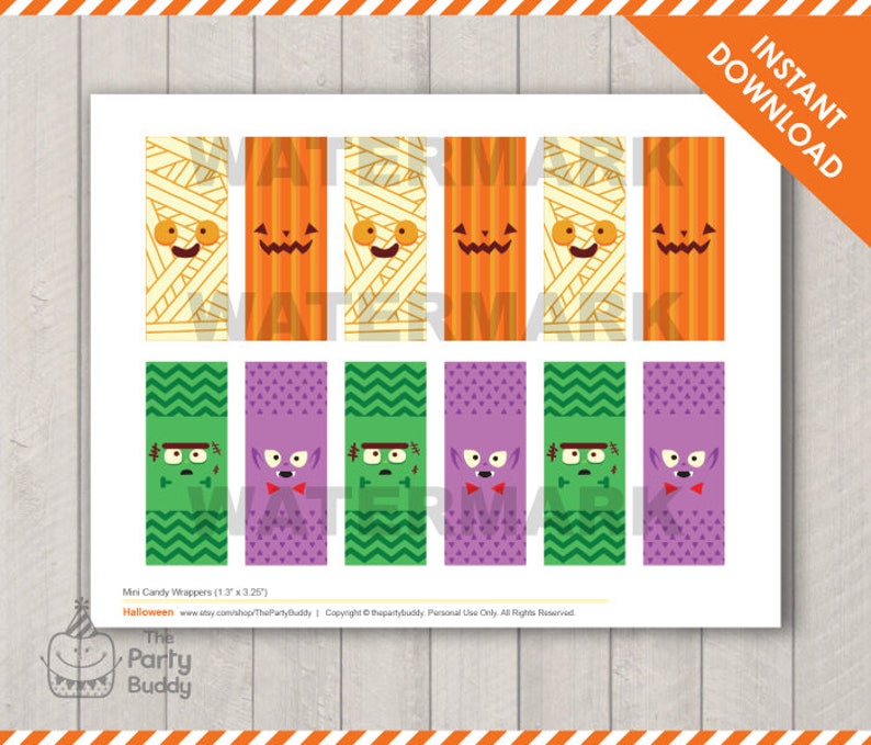 Halloween Candy Wrapper Mini Candy Bar Miniature Chocolate - Etsy