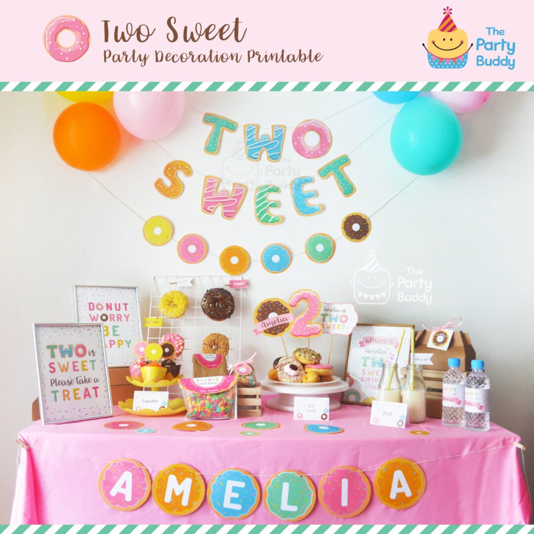 Two Sweet Party Pack Donut Party Kit Sweetie Girls 2nd Birthday DIY ...