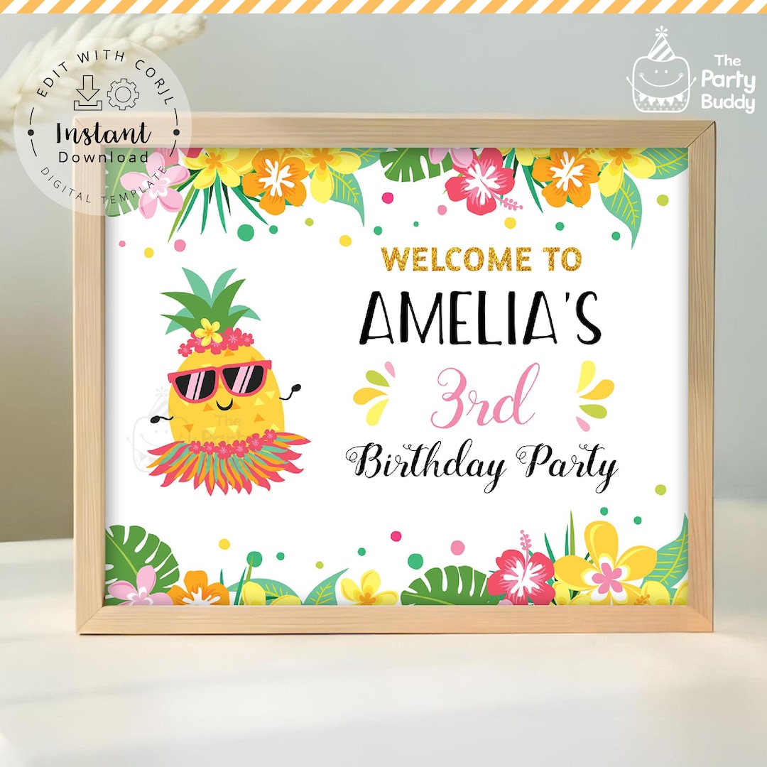 Pineapple Tropical Summer Party Welcome Sign | Girl Floral Hawaiian ...