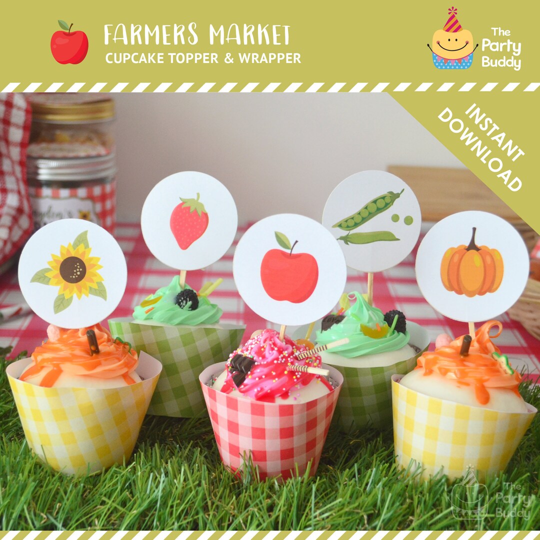 Farmers Market Cupcake Wrapper and Topper 2" Circles Printable | Farm ...