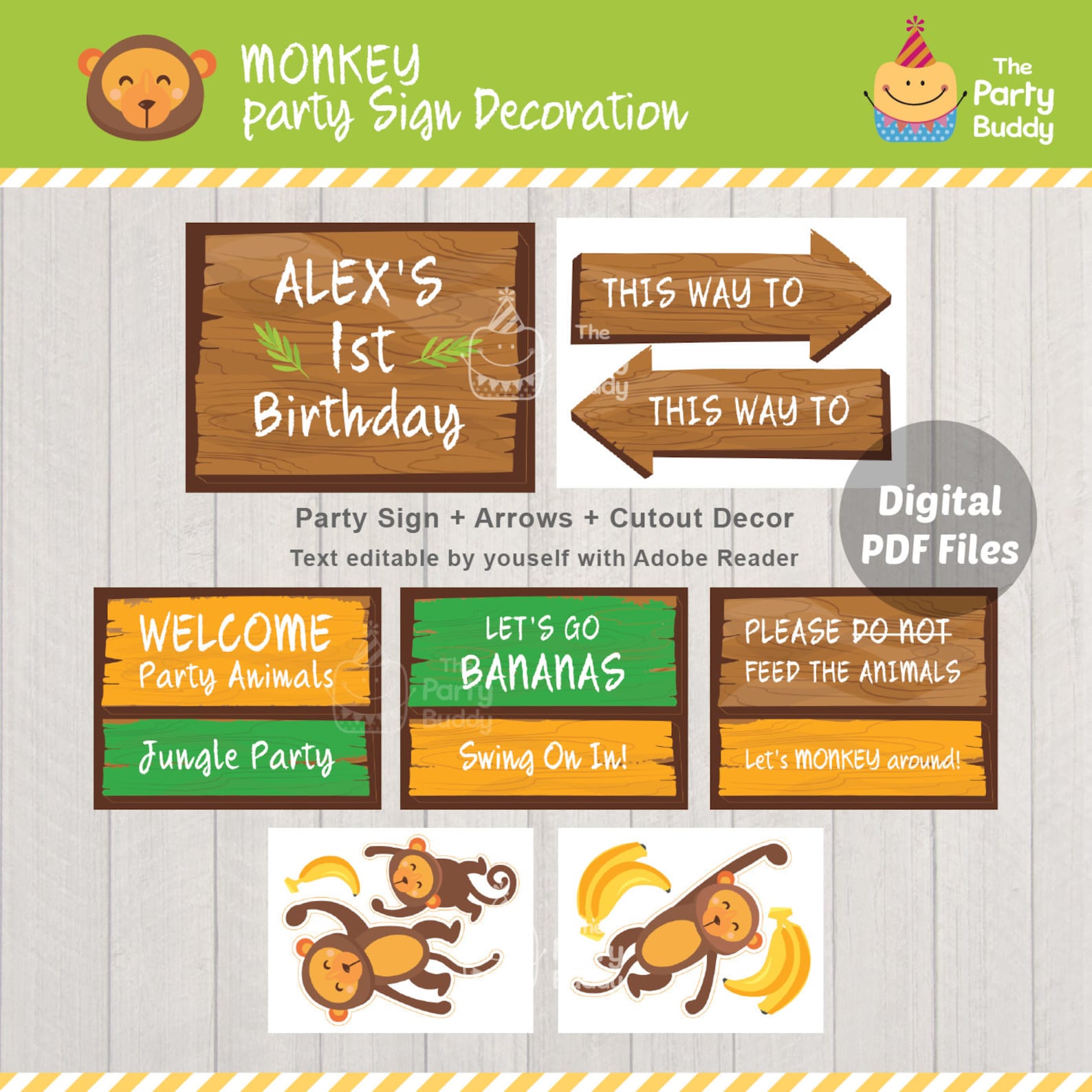Monkey Jungle Party Welcome Sign Text EDITABLE Yourself Go - Etsy