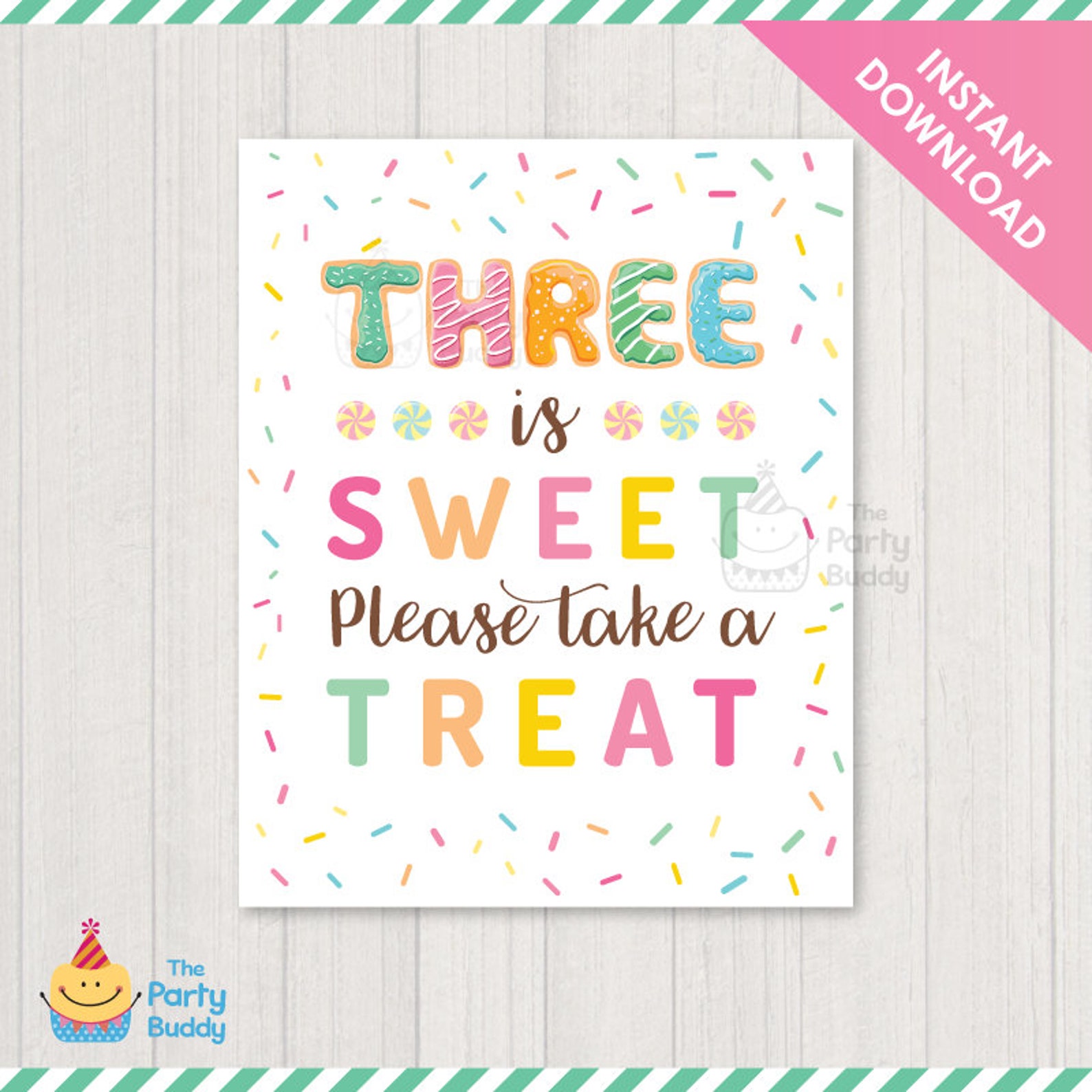 THREE is Sweet Take a Treat 8x10 Party Sign Girls 3rd - Etsy