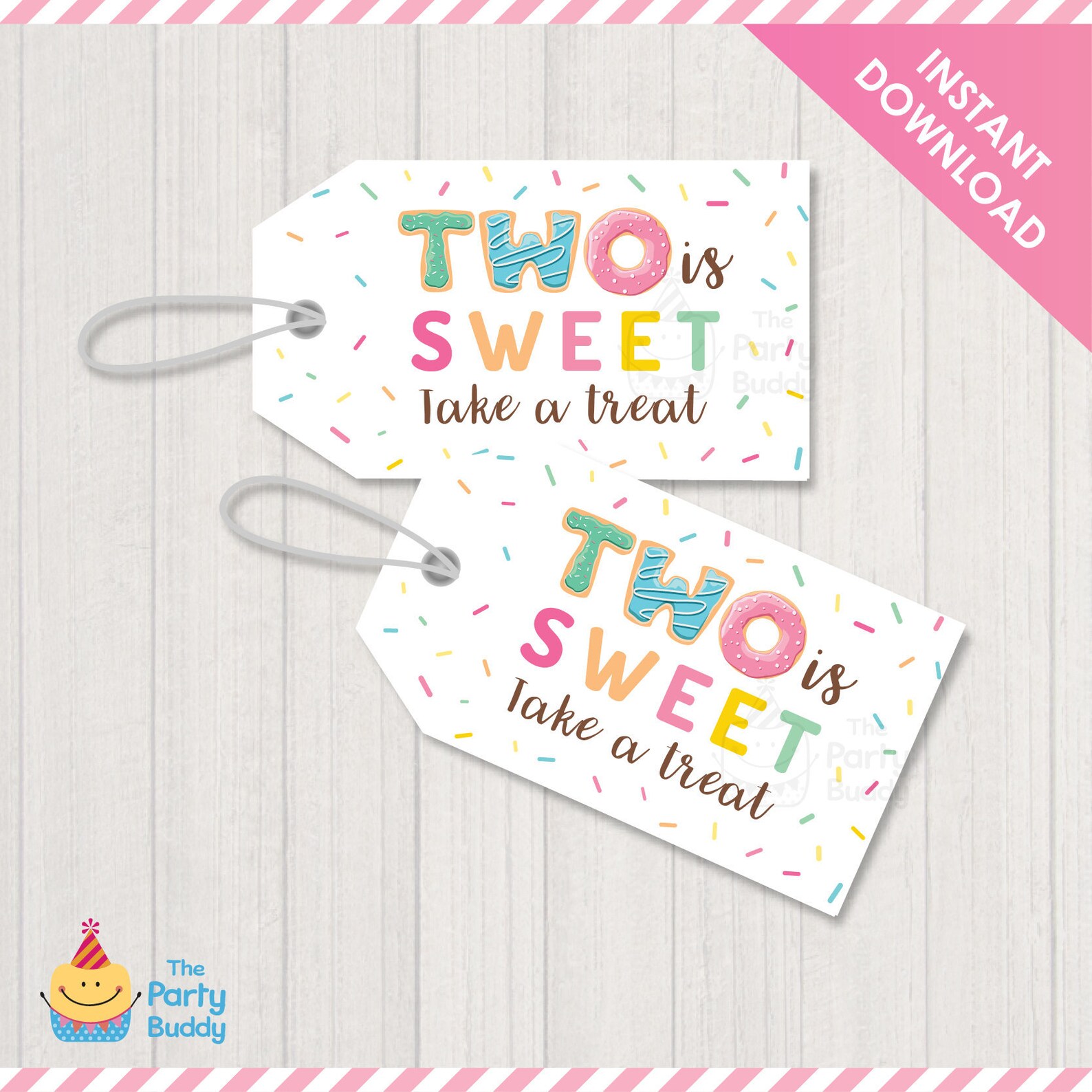 TWO is Sweet Party Favor Tag Printable Girls 2nd Birthday - Etsy