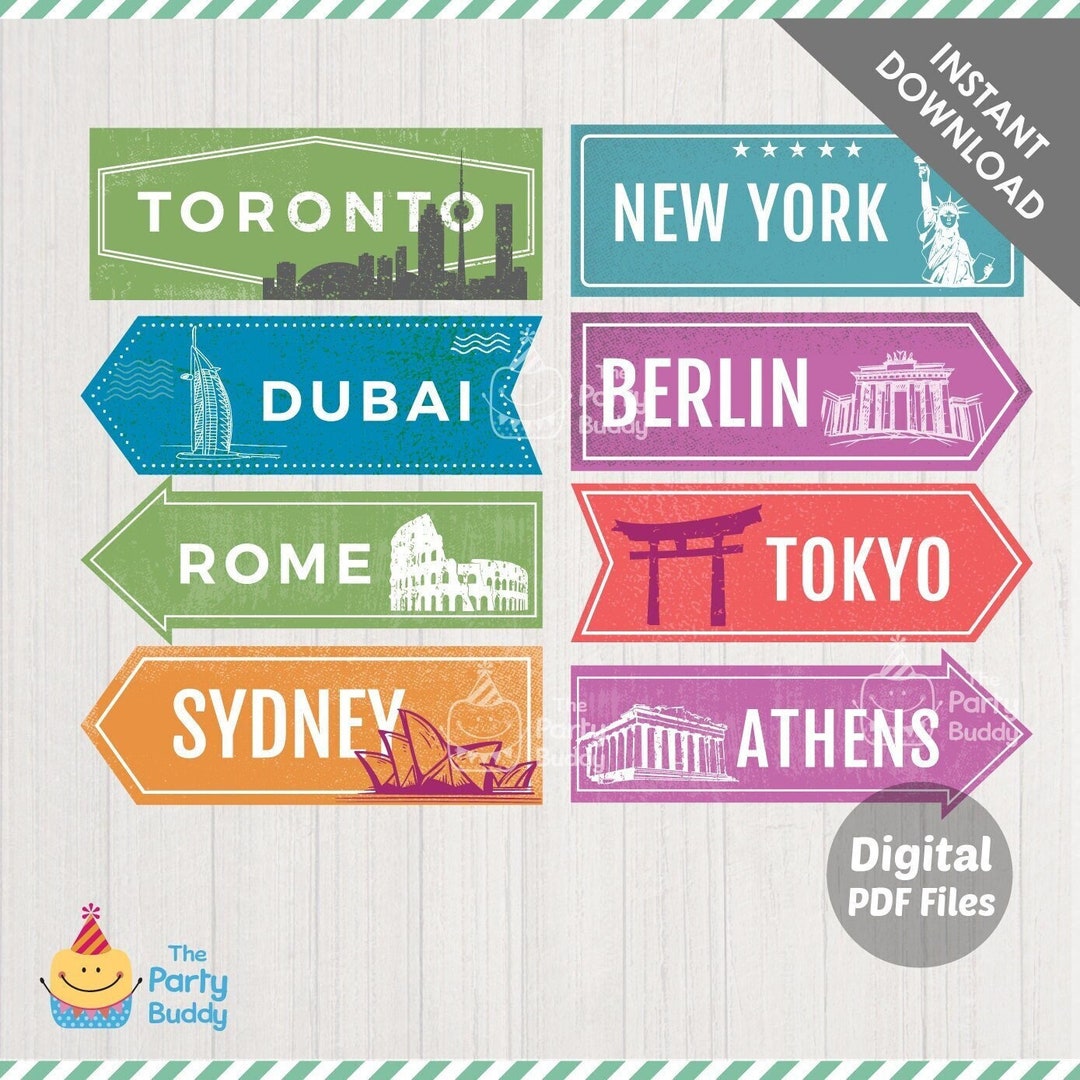 Vintage Travel City Signs Decoration | World Journey Destination ...