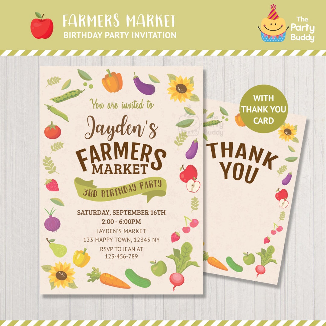 Farmers Market Invitation Printable | Thank You Note | Boys Girls ...