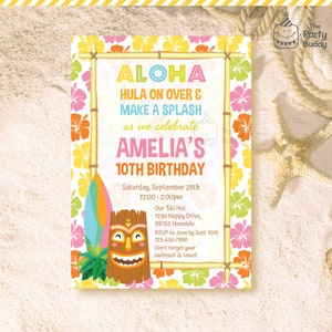 Editable Tiki Luau Invitation | Aloha Hawaiian Birthday Colorful Summer ...