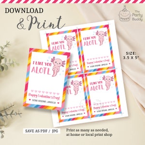 Kids Classroom Valentine Axolotl Printable Tags | Valentines Ajolote ...